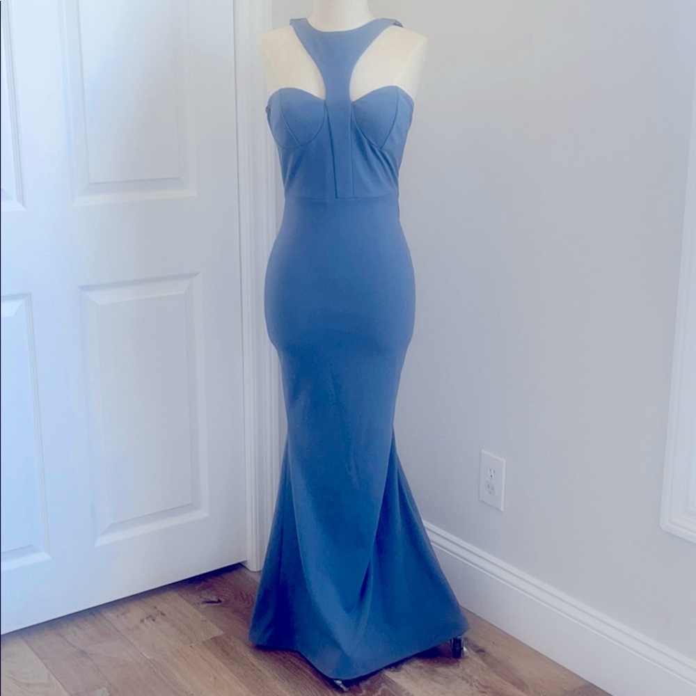 Windsor Halter Cut Out Blue Mermaid Dress - Gem
